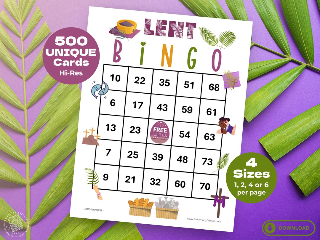 500 Lent Bingo Cards With Numbers, Kids Adults Seniors Christian Lent ...