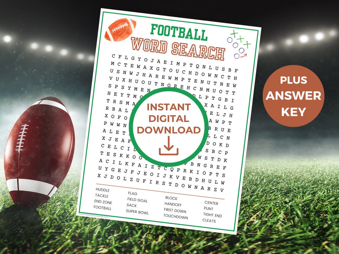 Football Word Search Puzzle + Answer Key, Fun Games for Sunday Football ...
