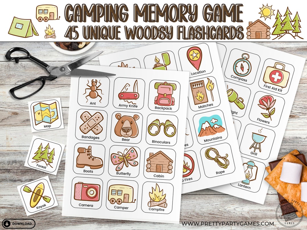 Camping Memory Game Flashcards, Memory Matching Game for Kids, Adults ...