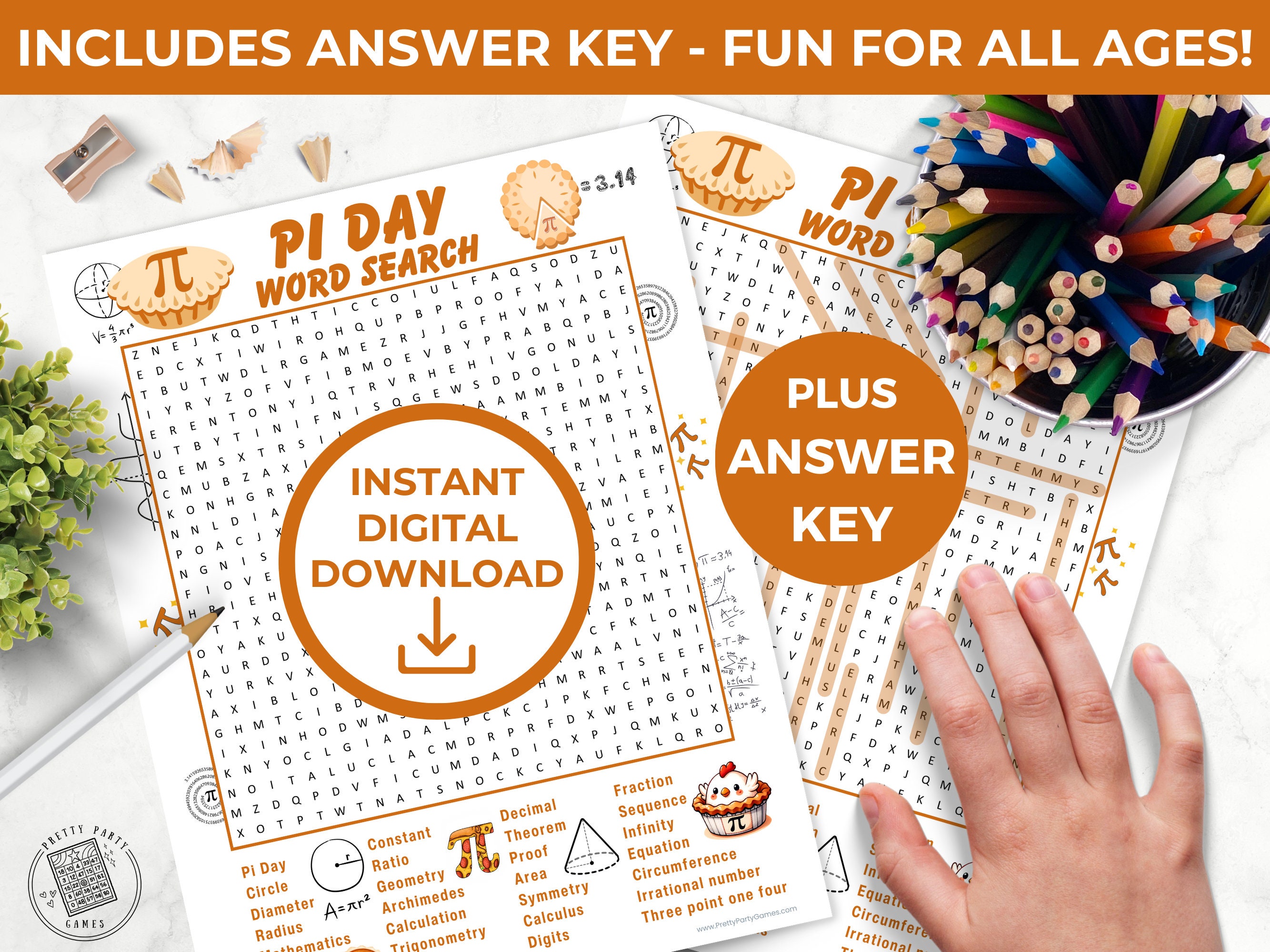 Pi Day Printable Word Search Puzzle for Kids & Adults, Fun Math Pi Day ...