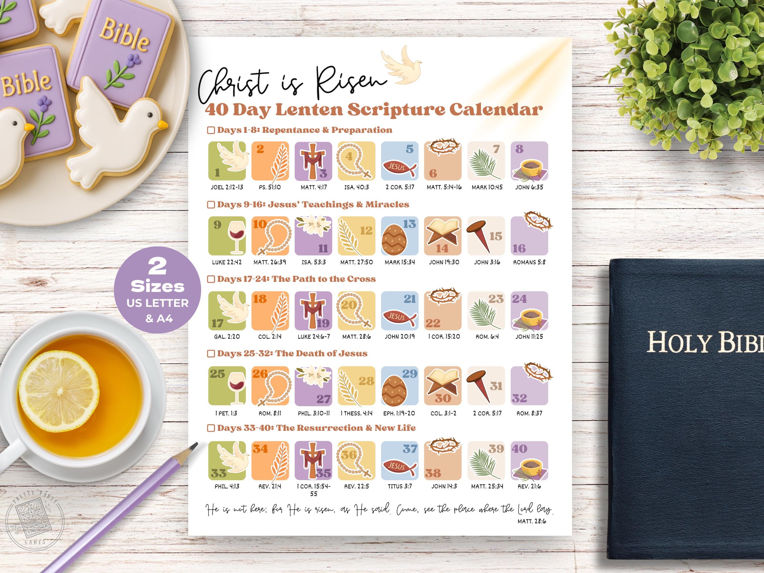 40 Day Lenten Scripture Calendar Printable, Catholic Lent Bible Reading ...