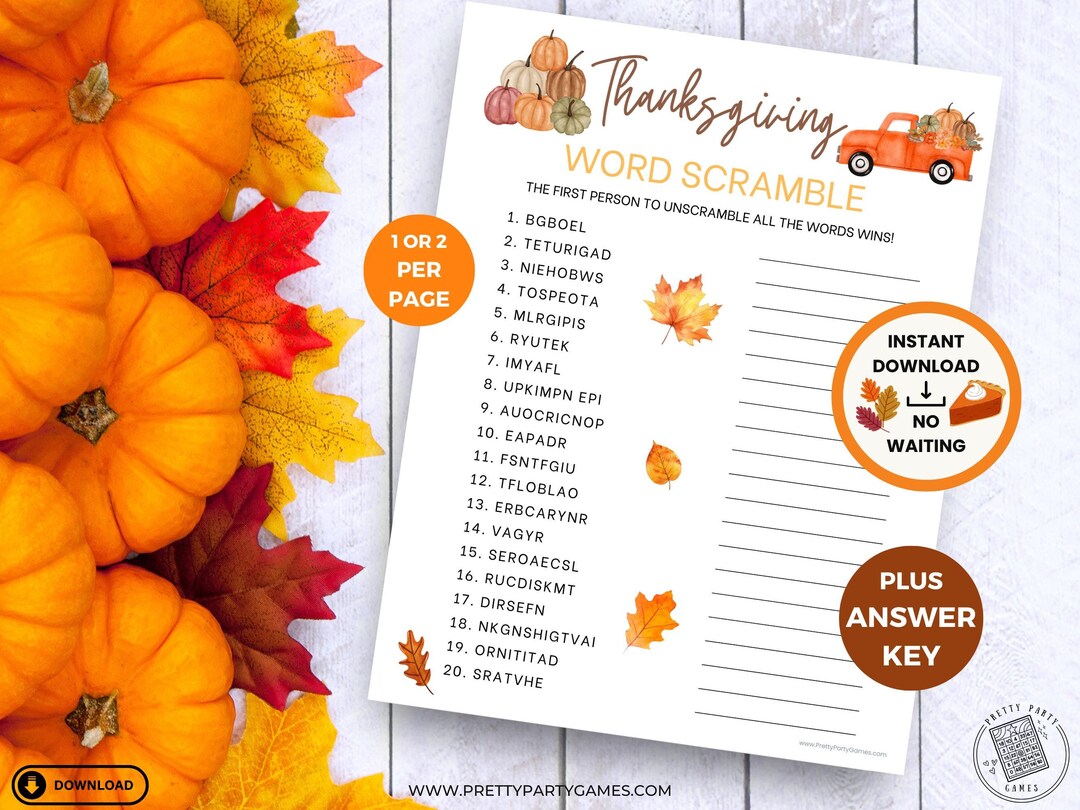 Thanksgiving Word Scramble, Holiday Classroom Games for Kids, Family ...
