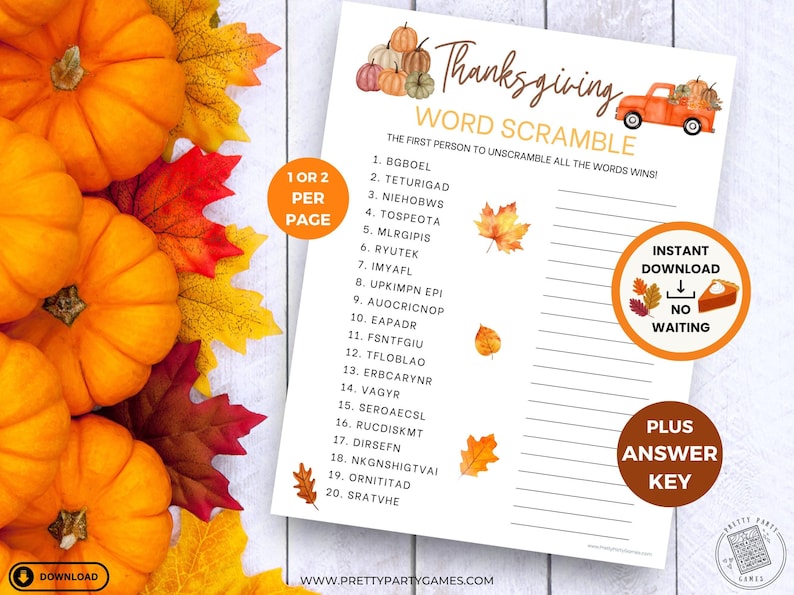 Thanksgiving Word Scramble, Holiday Classroom Games for Kids, Family ...