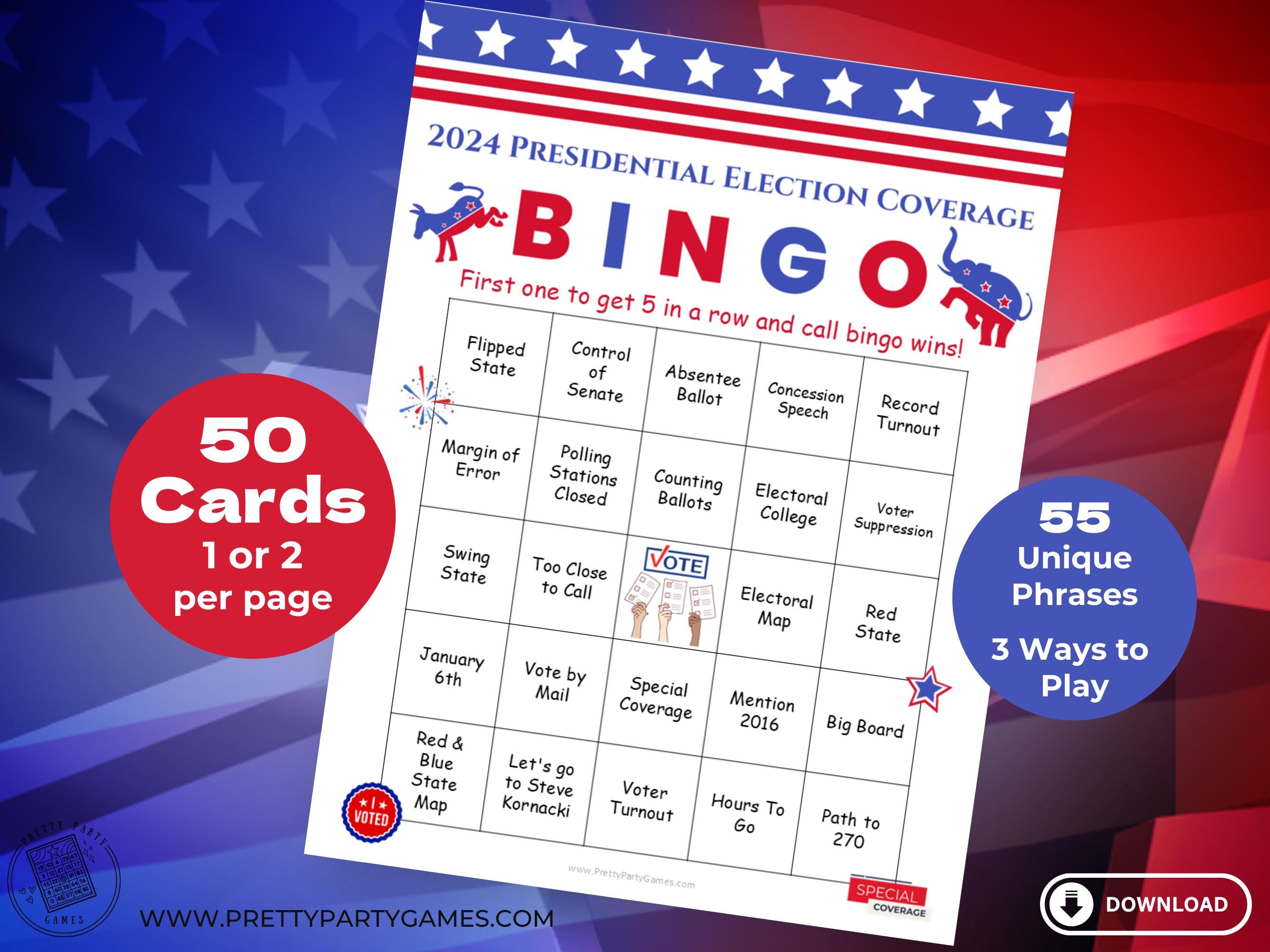 2024 Presidential Election Bingo Cards, Election Night Viewing Party ...