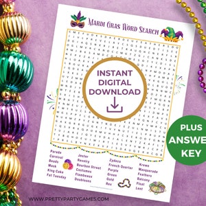 Mardi Gras Word Search Puzzle + Answer Key, Mardi Gras Activities for ...