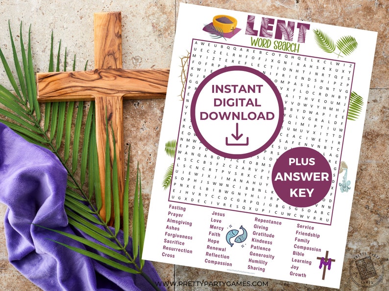 Lent Word Search Printable + Answer Key, Lenten Games for Kids & Adults ...