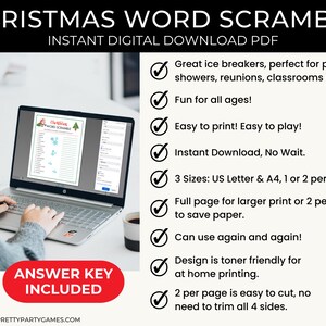 Christmas Word Scramble Game, Holiday Classroom Games for Kids, Family ...