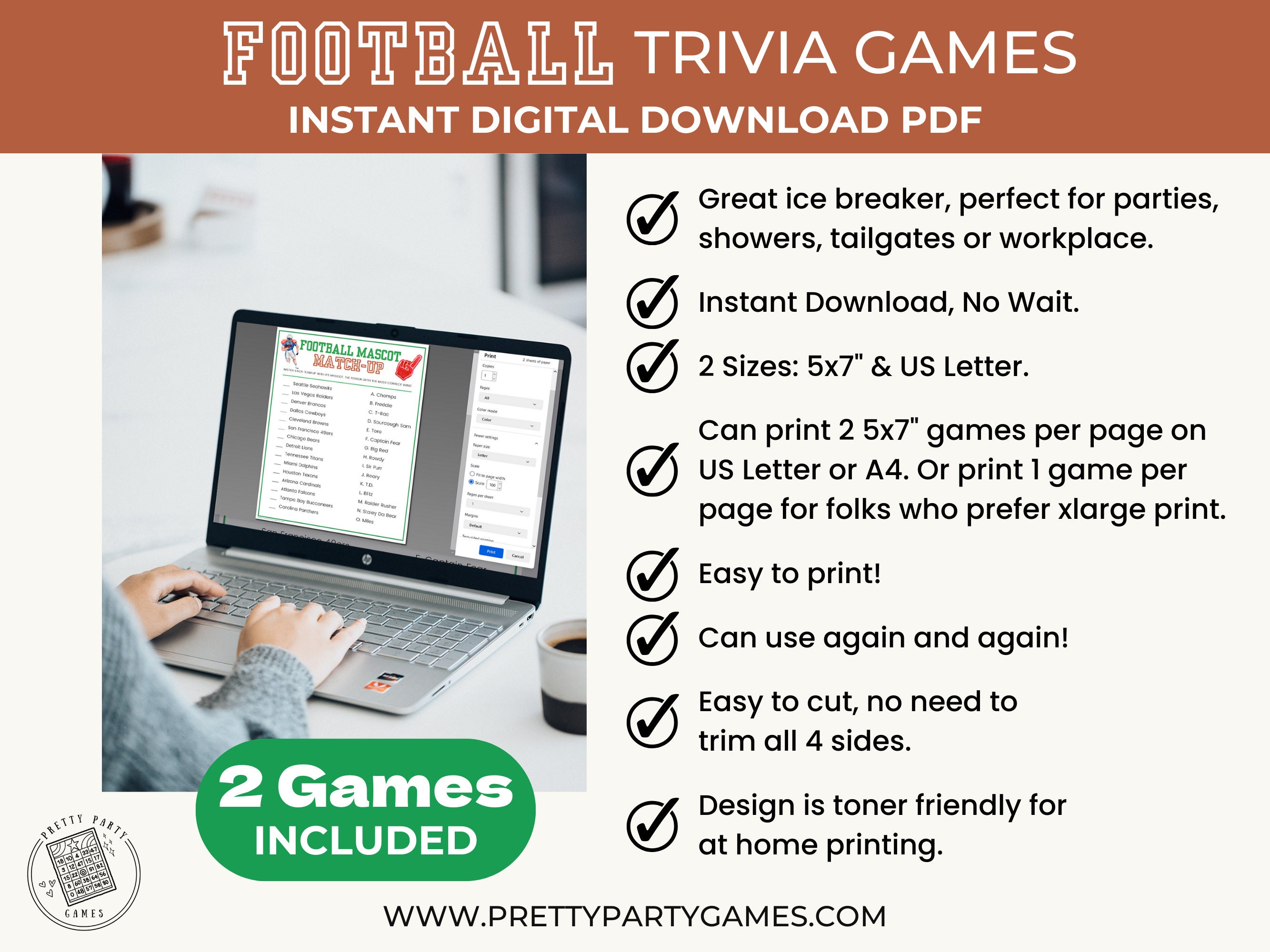 2 Printable Football Trivia Games for Kids & Adults, Big Game Day Watch ...