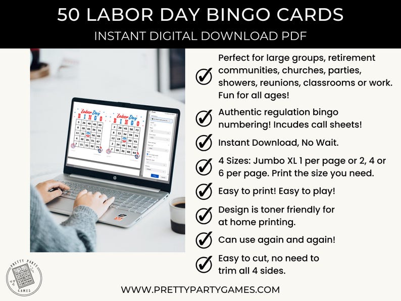 50 Labor Day Bingo Cards With Numbers, 4 Sizes: 1, 2, 4 or 6 per Page ...