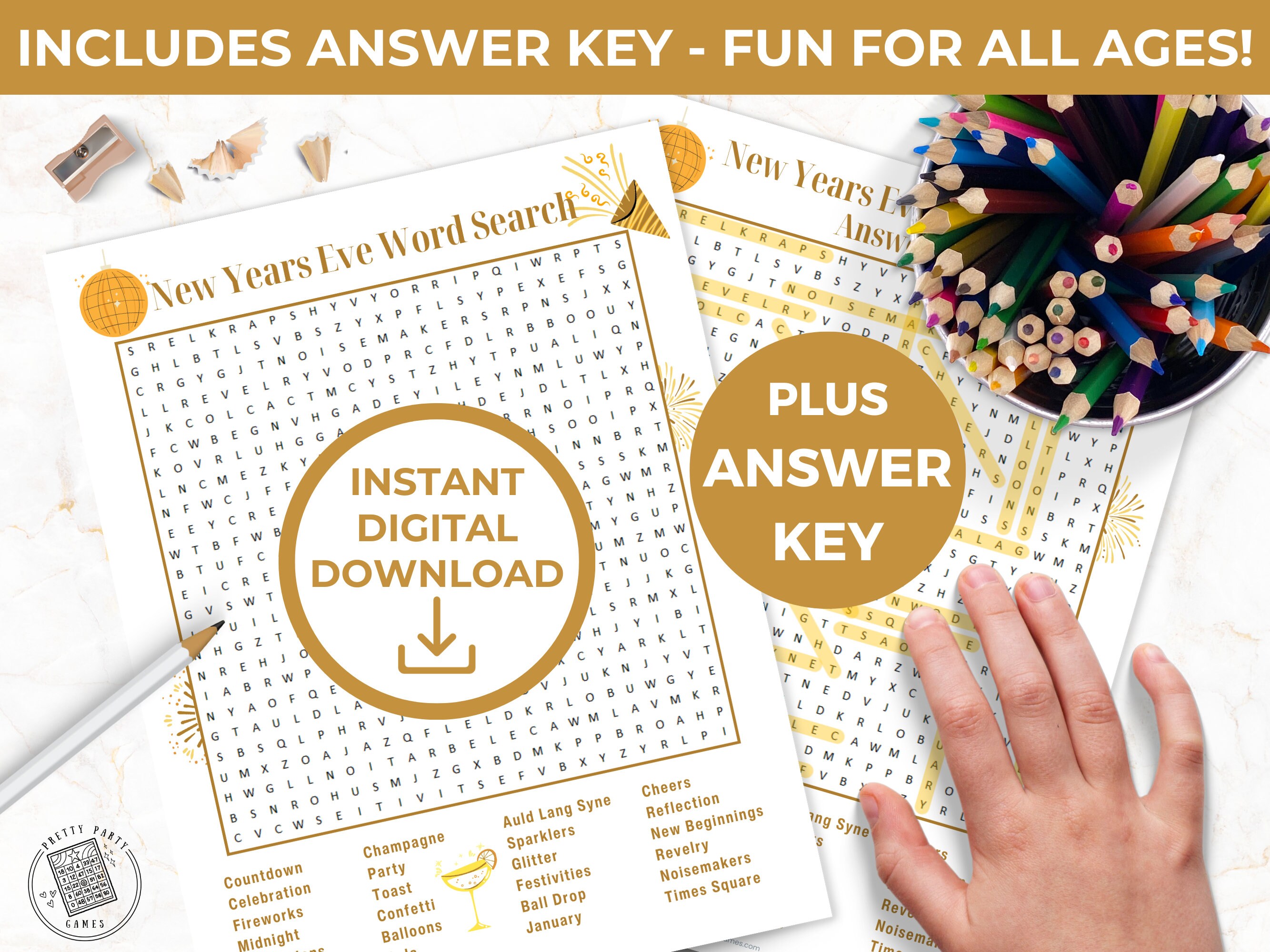 Happy New Year Word Search Printable for Adults & Kids + Solution, New ...
