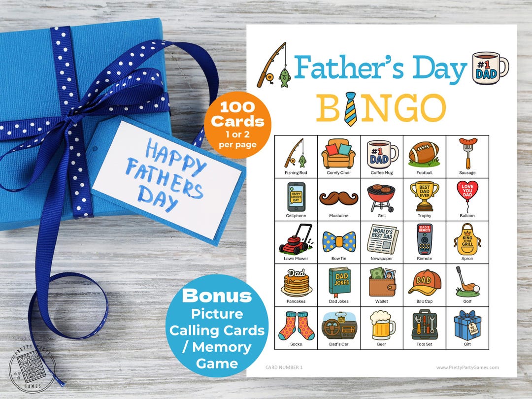 Fathers Day Bingo Game, 100 Printable Picture Bingo Cards, BBQ Party ...