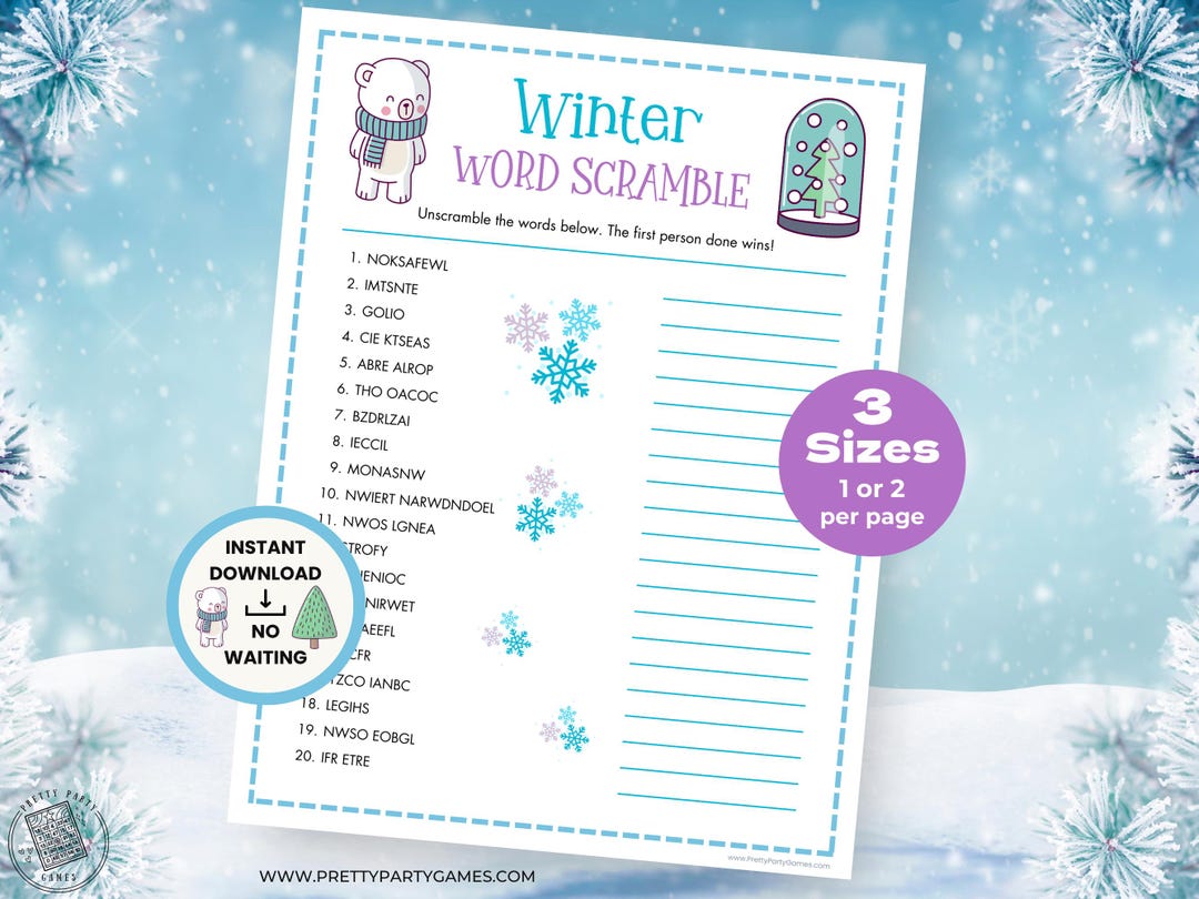 Winter Word Scramble, Winter Break Classroom Games for Kids, Family ...