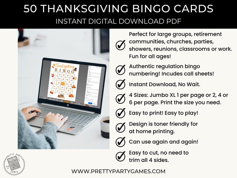 50 Thanksgiving Bingo Cards With Numbers, Printable Party Games, Autumn ...
