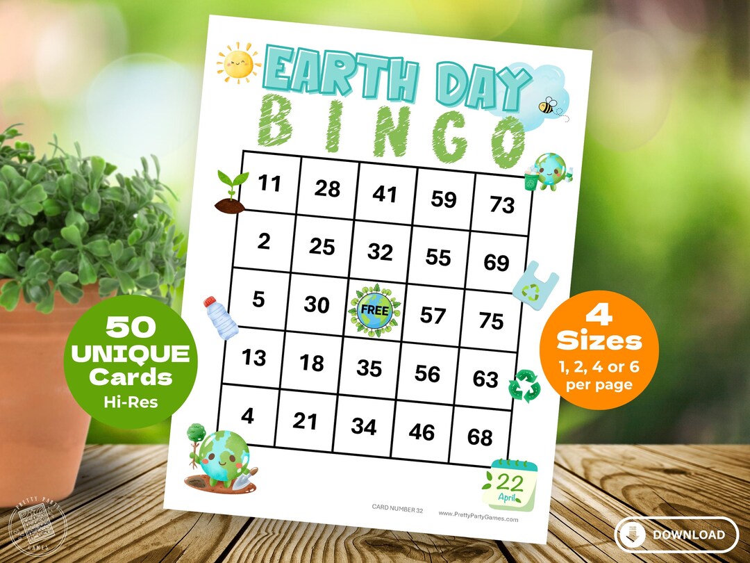 50 Earth Day Bingo Cards With Numbers, Printable Bingo Cards for Kids ...