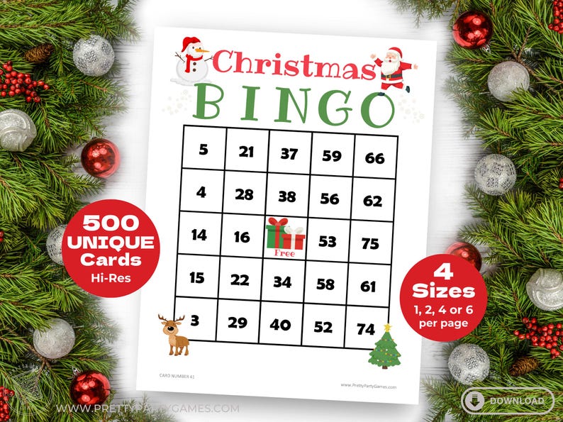 500 Christmas Bingo Cards With Numbers, Fun Christmas Bingo Game for ...