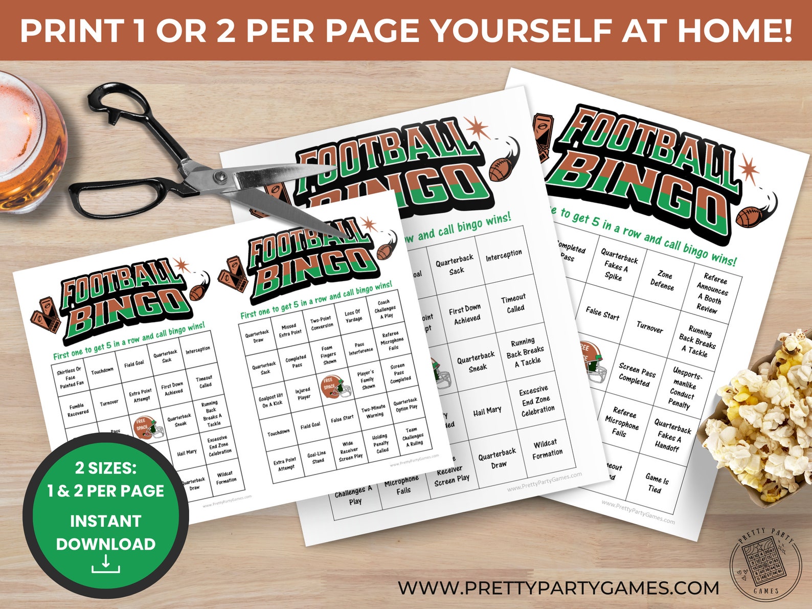 Bingo for Football Watch Party, 50 Printable Football Bingo Cards ...