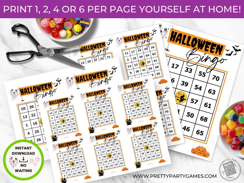 50 Halloween Themed Bingo Cards With Numbers, Printable Party Games ...