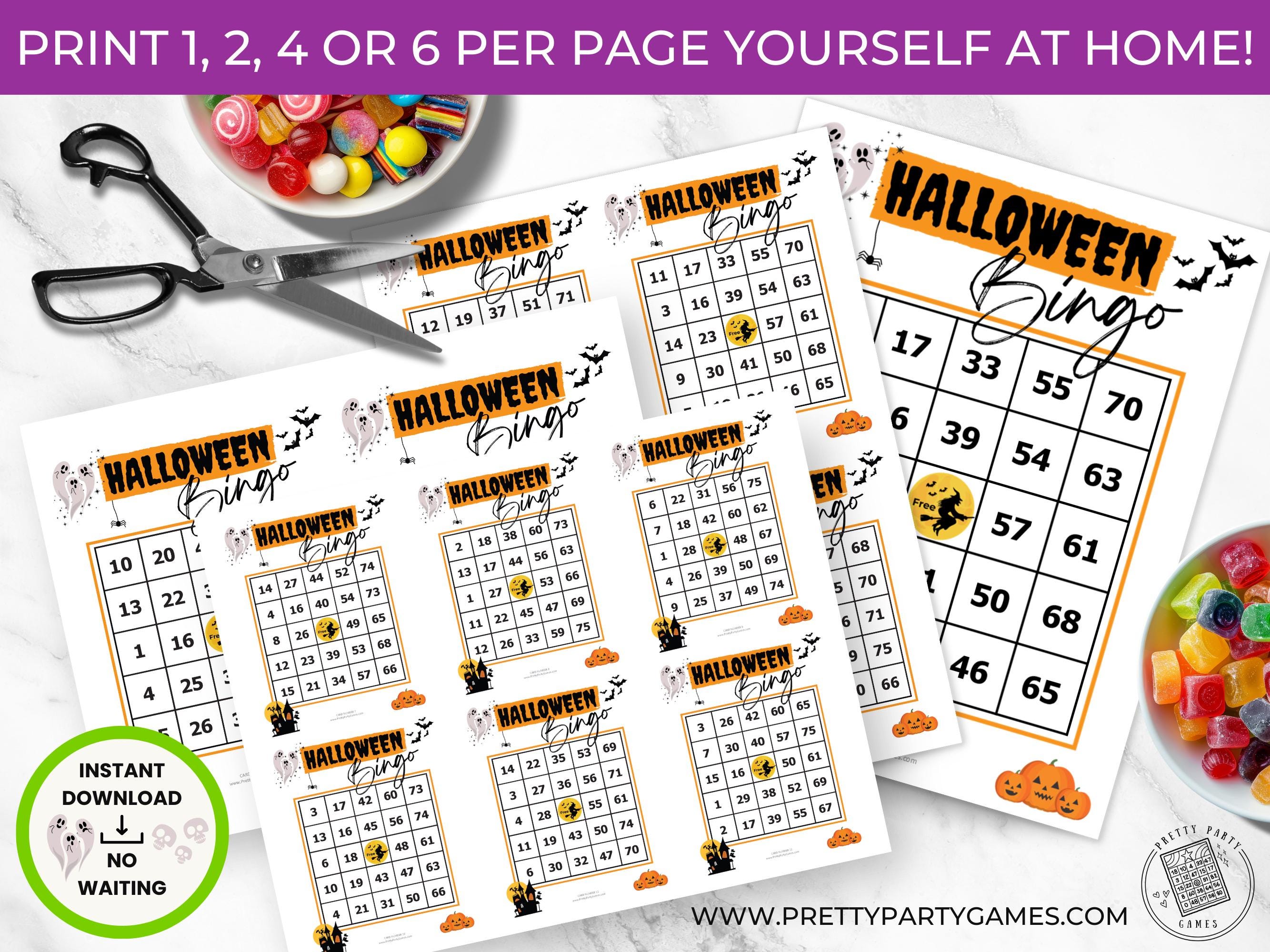 50 Halloween Themed Bingo Cards With Numbers, Printable Party Games ...