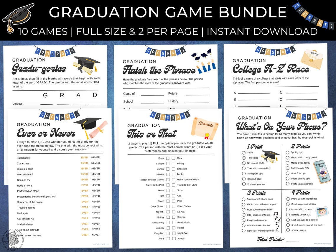 Graduation Game Bundle, 2024 Graduation Party Games, Printable ...