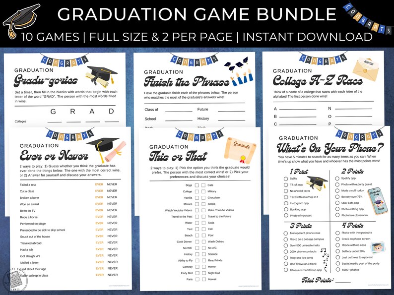Graduation Game Bundle, 2024 Graduation Party Games, Printable ...