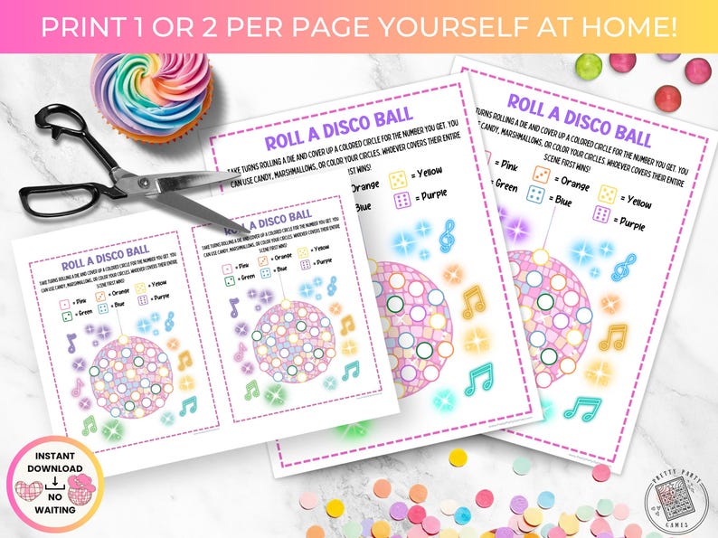 Pink Disco Ball Roll A Dice Game, Disco Ball Birthday Party Games ...
