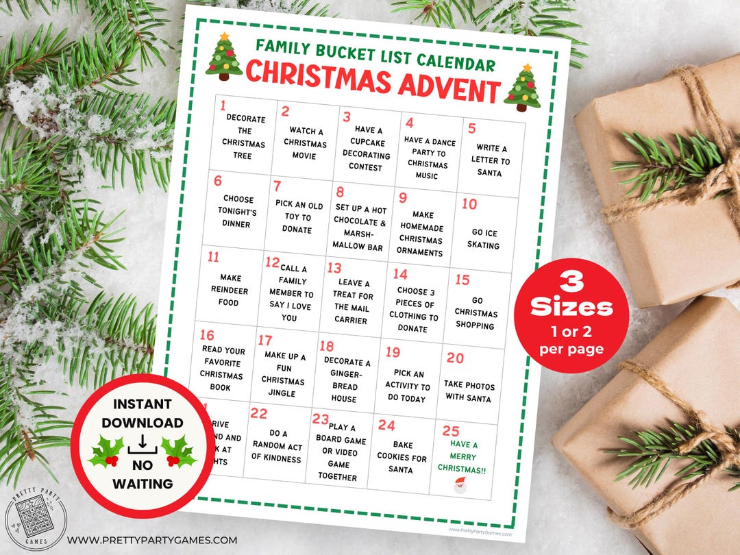 Christmas Bucket List Kids Printable, Cute Christmas Countdown Advent ...