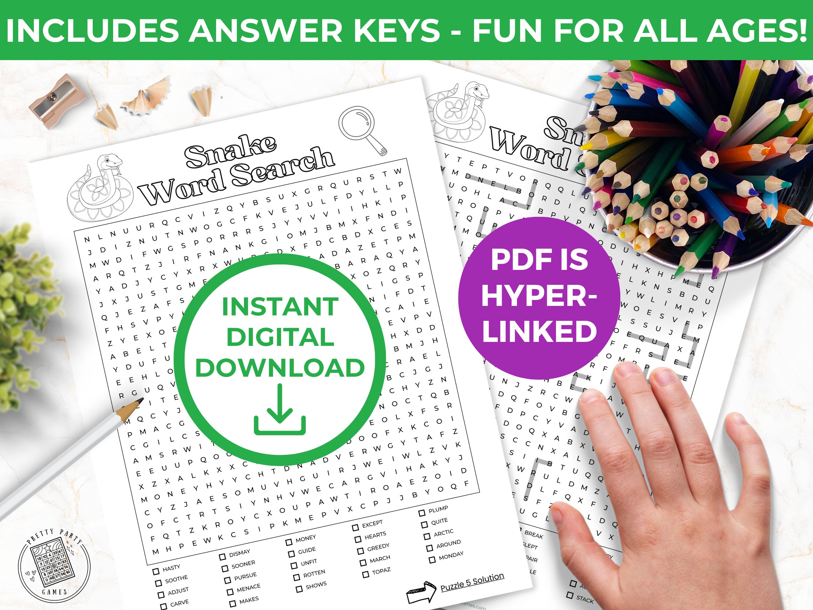 10 Word Snake Printable Word Search Puzzles and Solutions, 10 Puzzle ...