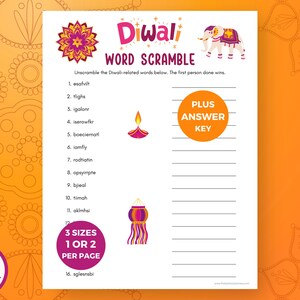 Diwali Word Scramble Printable Game, Festival of Lights Party Game, Fun ...