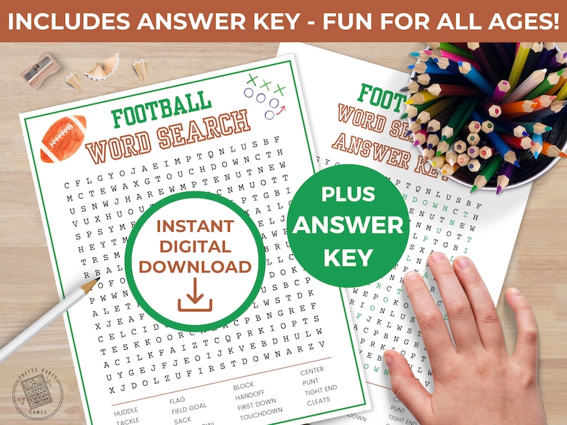 Football Word Search Puzzle Answer Key, Fun Games for Sunday Football ...