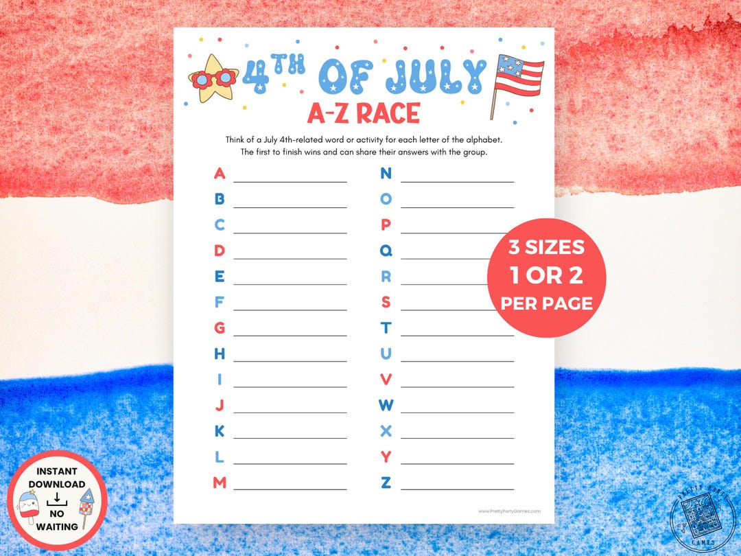 4th of July A to Z Race, Printable Independence Day Party Game for ...