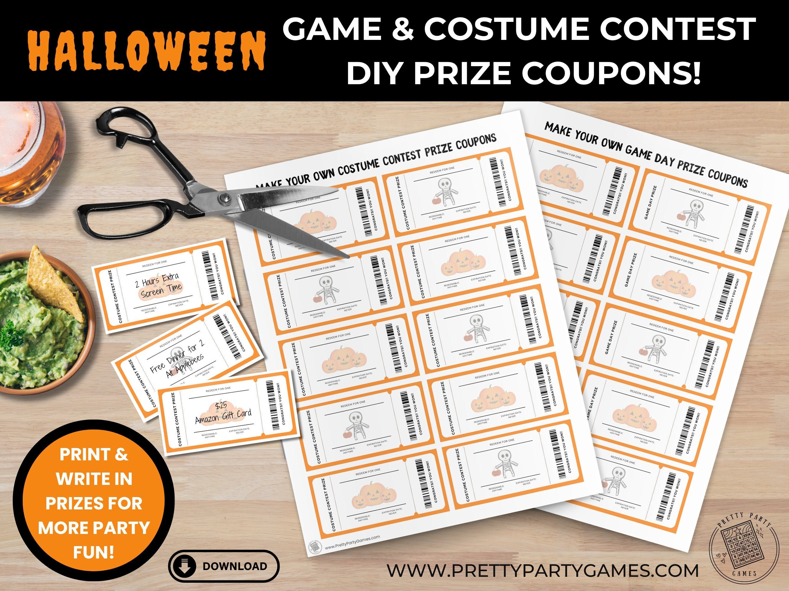 Cute Halloween Game Prizes & Costume Contest Prizes, Printable Prize ...
