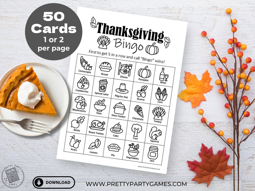 Minimalist Thanksgiving Bingo Game for Kids & Adults, 50 Printable ...