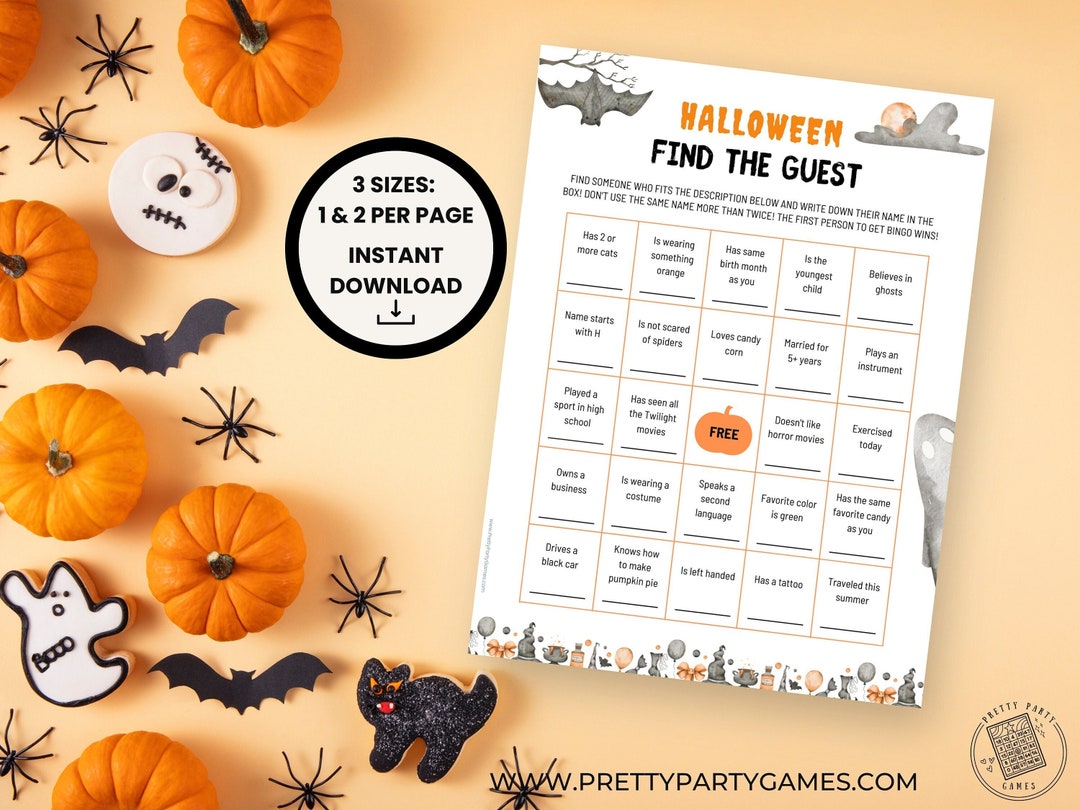 Halloween Find the Guest Icebreaker Bingo, Instant Digital Download ...