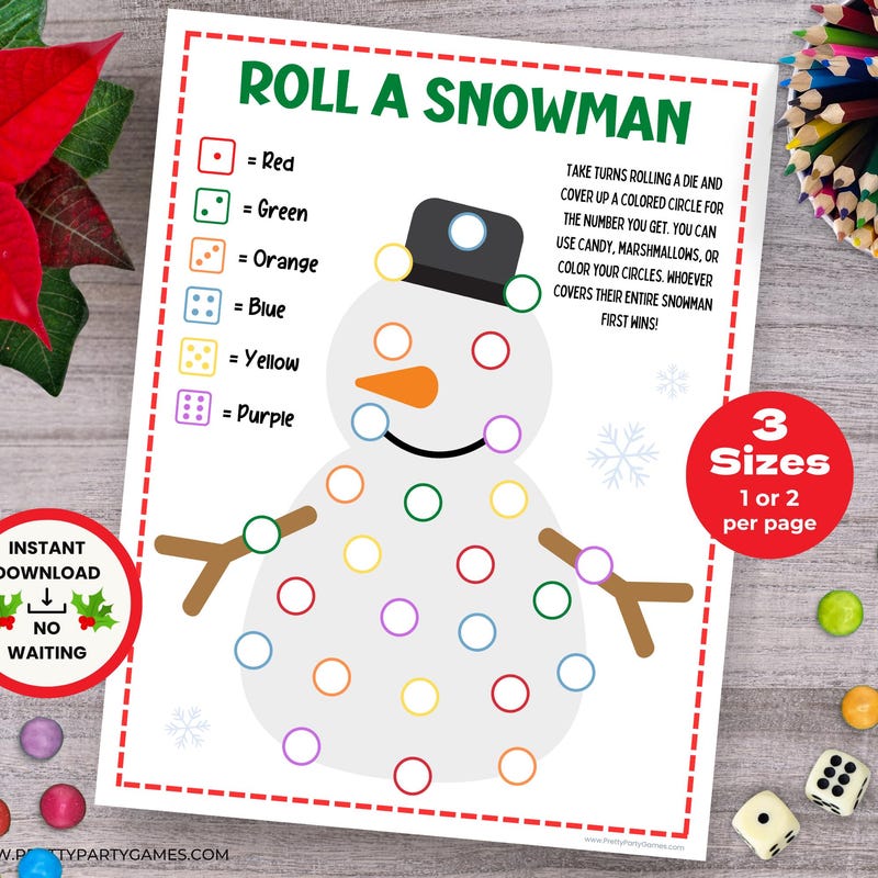 Roll a Snowman Coloring - Etsy