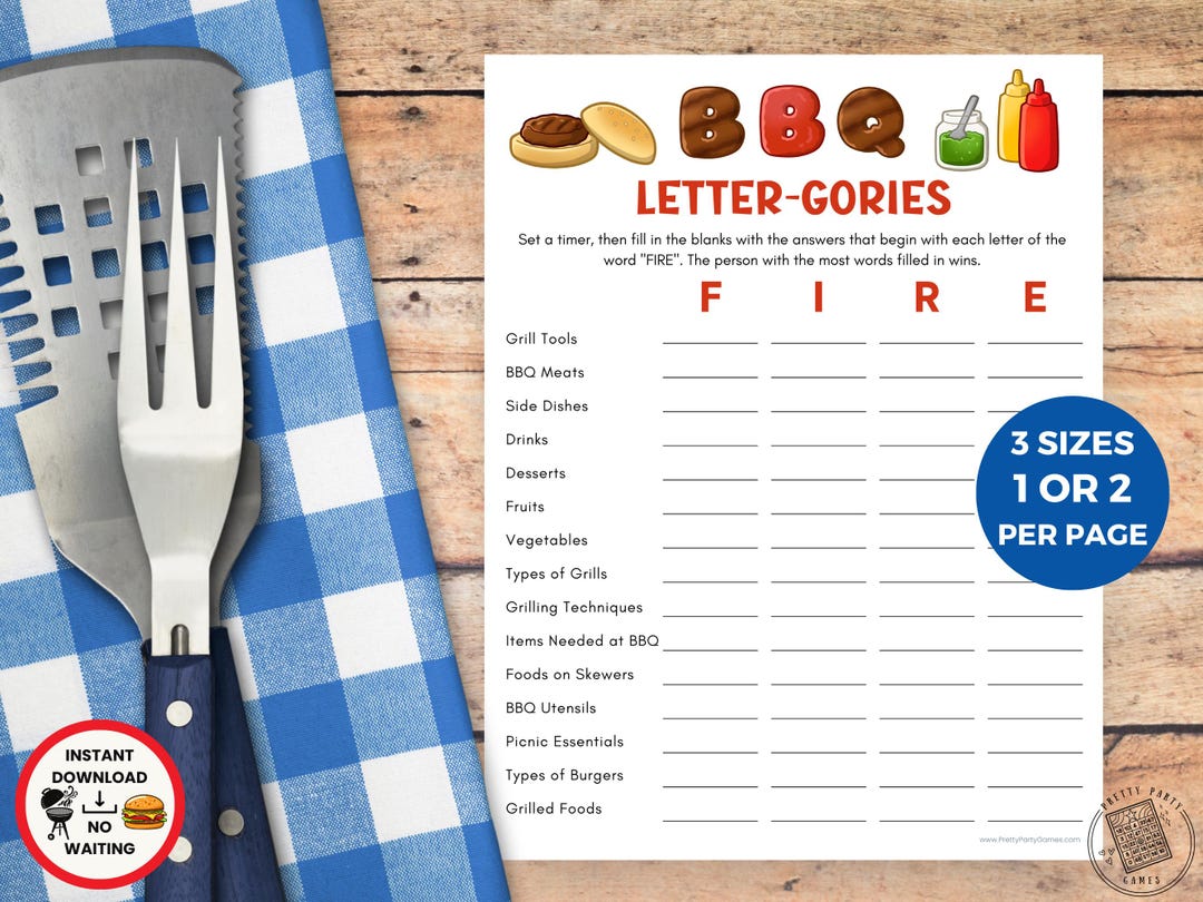 Backyard BBQ Letter-gories Word Game, Summer Cookout Activities, Think ...