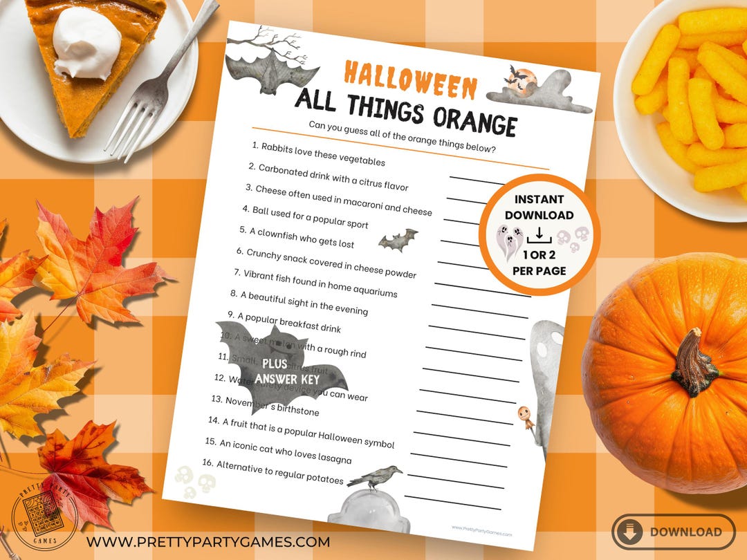 Halloween All Things Orange Riddle Game, Easy Printable Halloween ...