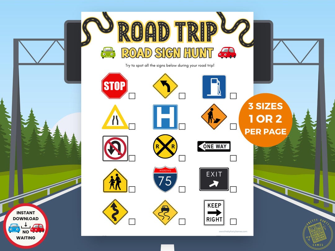 Road Signs Scavenger Hunt for Kids, Fun Busy Road Trip Car Ride ...