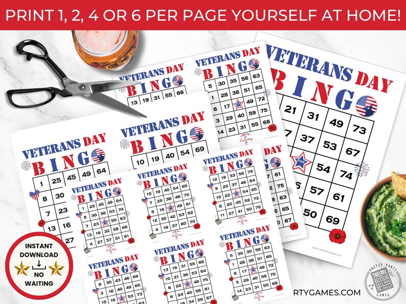 500 Veterans Day Bingo Cards With Numbers, Patriotic Veterans Day Games ...