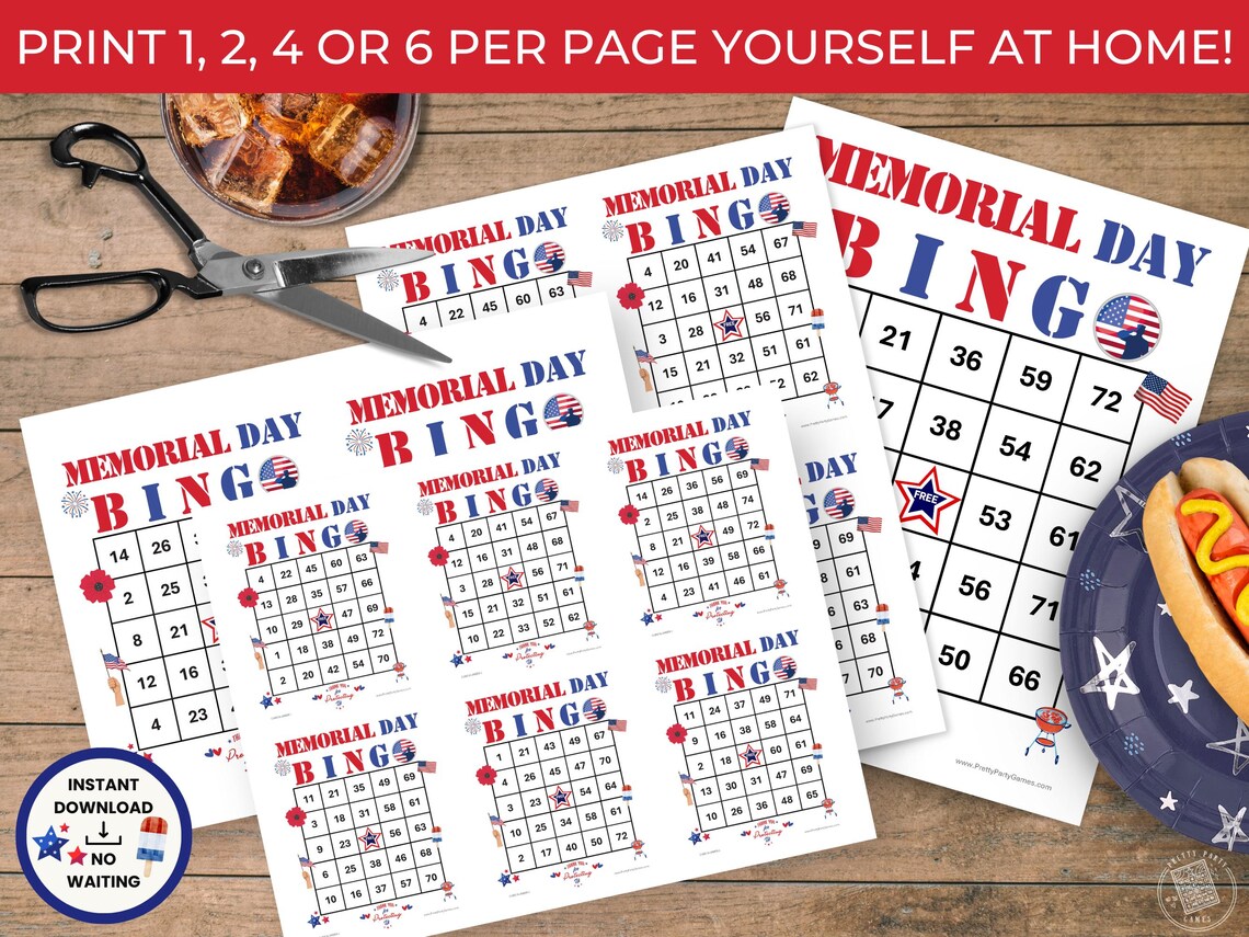 50 Memorial Day Bingo Cards for Social Events, Patriotic Printable ...