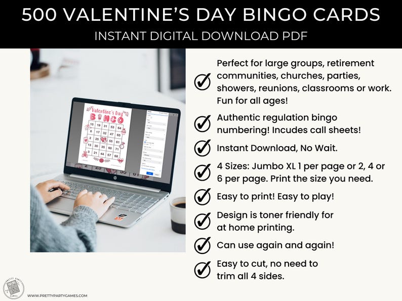 500 Valentines Day Bingo Cards With Numbers, Fun Printable Holiday ...