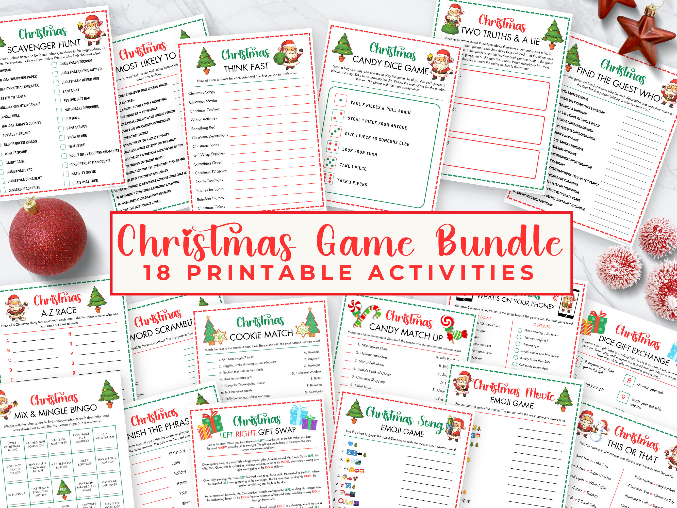 18 Printable Christmas Party Games Bundle, Workplace Christmas Games ...