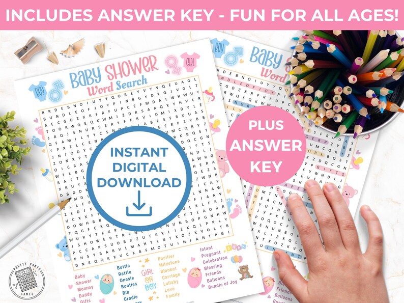 Baby Shower Word Search Puzzle and Solution, Printable Baby Shower ...