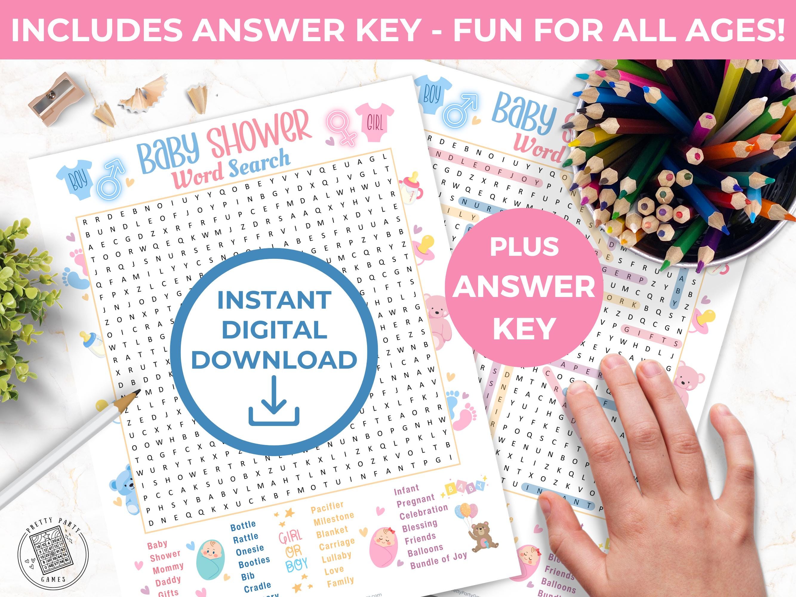 Baby Shower Word Search Puzzle and Solution, Printable Baby Shower ...