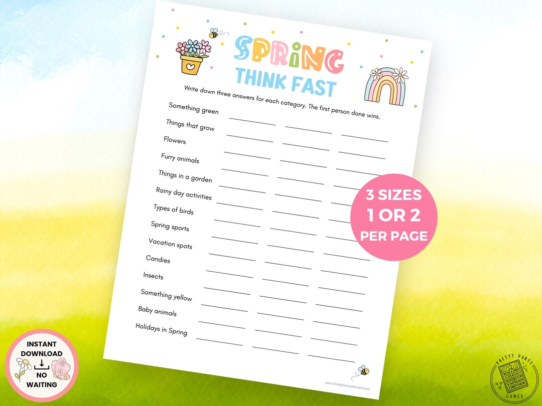 Spring Think Fast Game, Printable Spring Party Games, Spring Games for ...