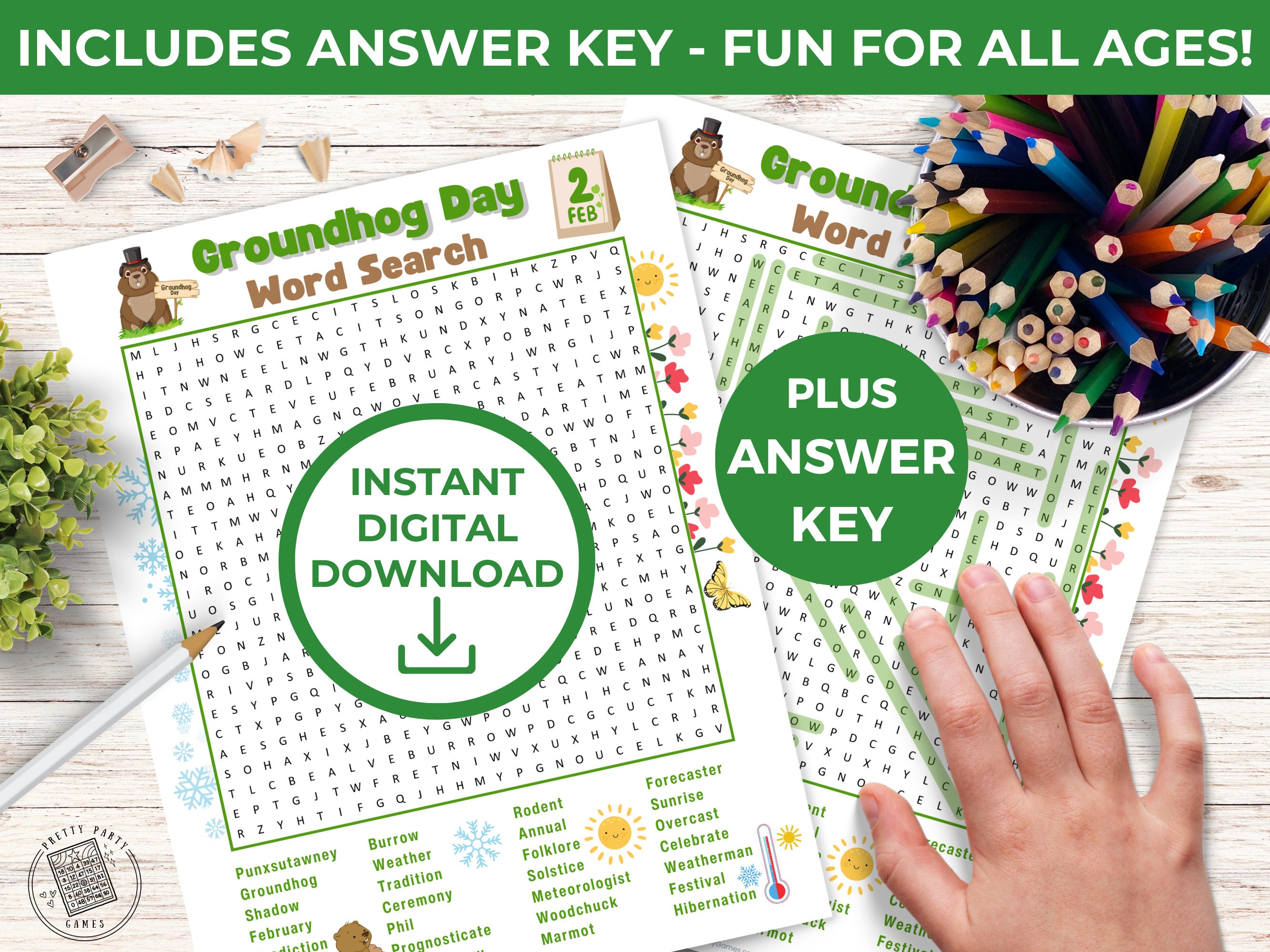 Groundhog Day Word Search Game for Adults & Kids + Answer Key, Fun ...