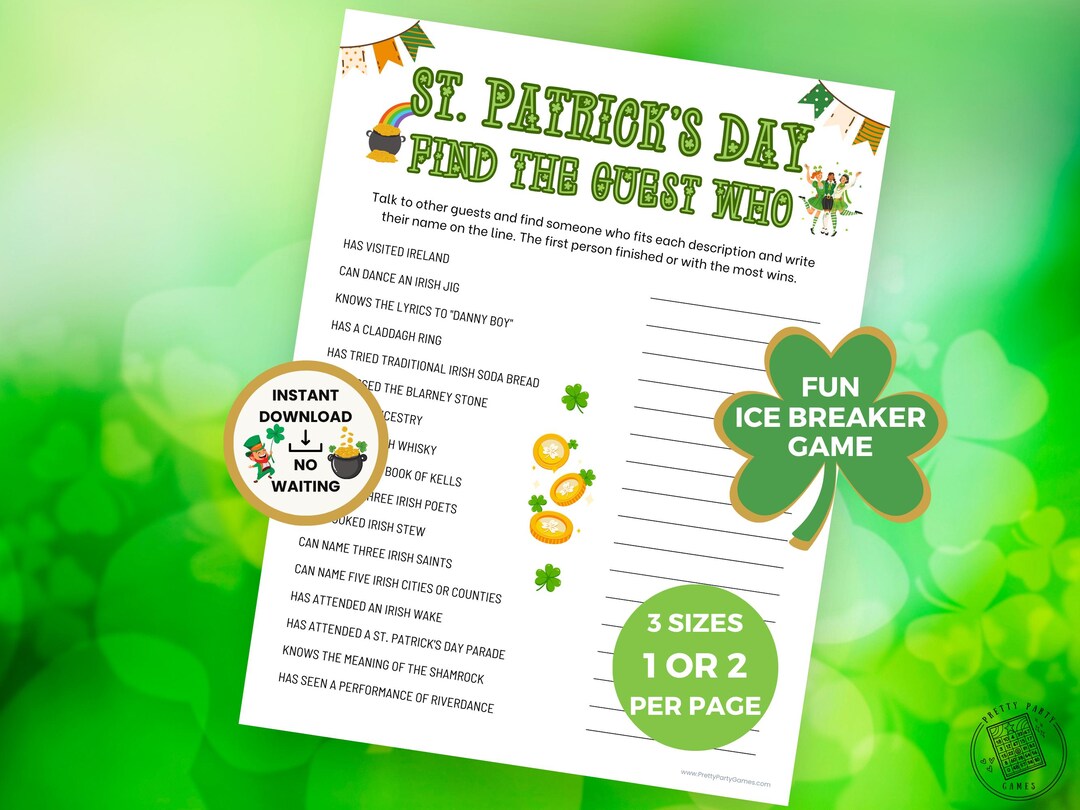Find the Guest St Patrick's Day Game, Printable Icebreaker Office Party ...