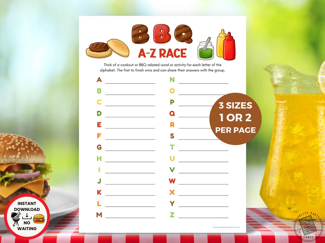 Backyard BBQ A-Z Race Game, Summer Cookout Activities, Word Games for ...