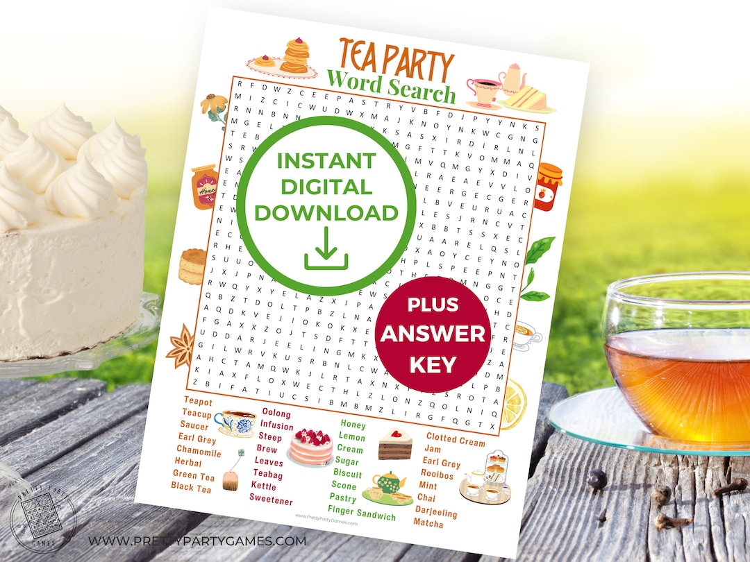 Tea Party Word Search Puzzle and Solution, Garden Party Games for ...