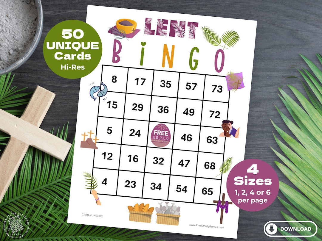 50 Lent Bingo Cards With Numbers, Christian Lent Activities for Kids ...