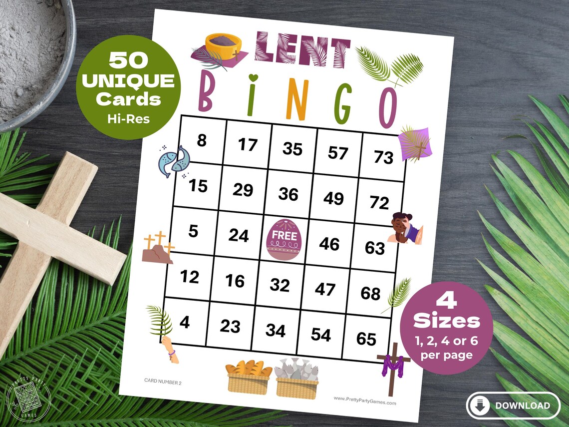 50 Lent Bingo Cards With Numbers, Christian Lent Activities for Kids ...